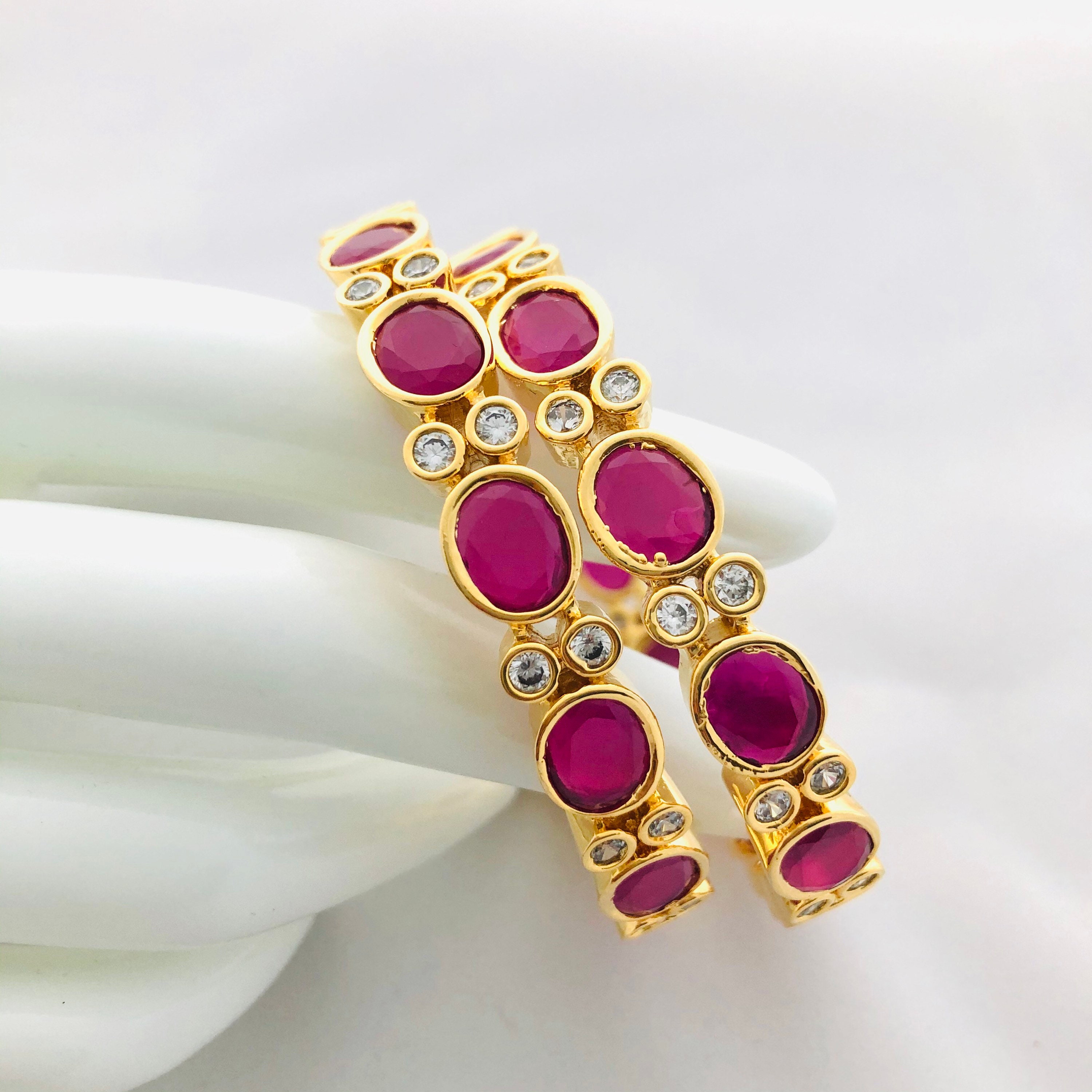 Pink Bangles/white Kundan Bangles/pink Bridal Bangles/ruby - Etsy UK