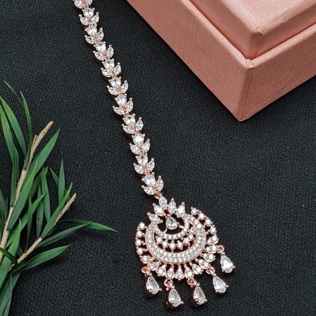 Rose Gold CZ Mang Tika: Indian Bridal Jewelry - Etsy