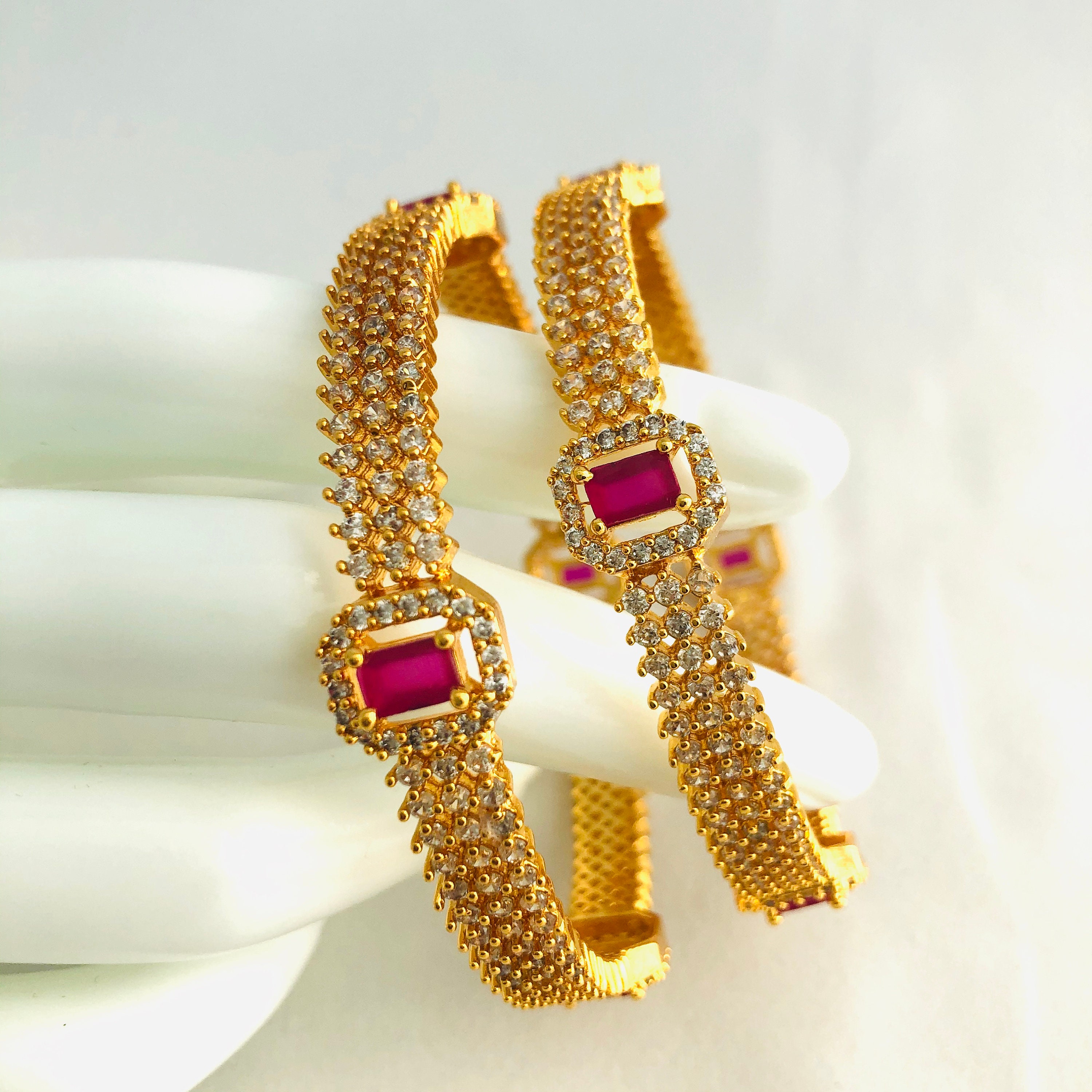 CZ Bangles/ Ruby Bangles/ Indian Mixnmatch Bangles set/ Bridal | Etsy