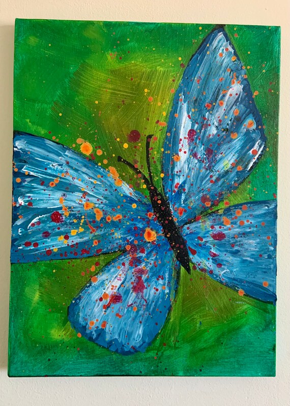Mariposa original abstracta acrílico pintura media pared arte | Etsy