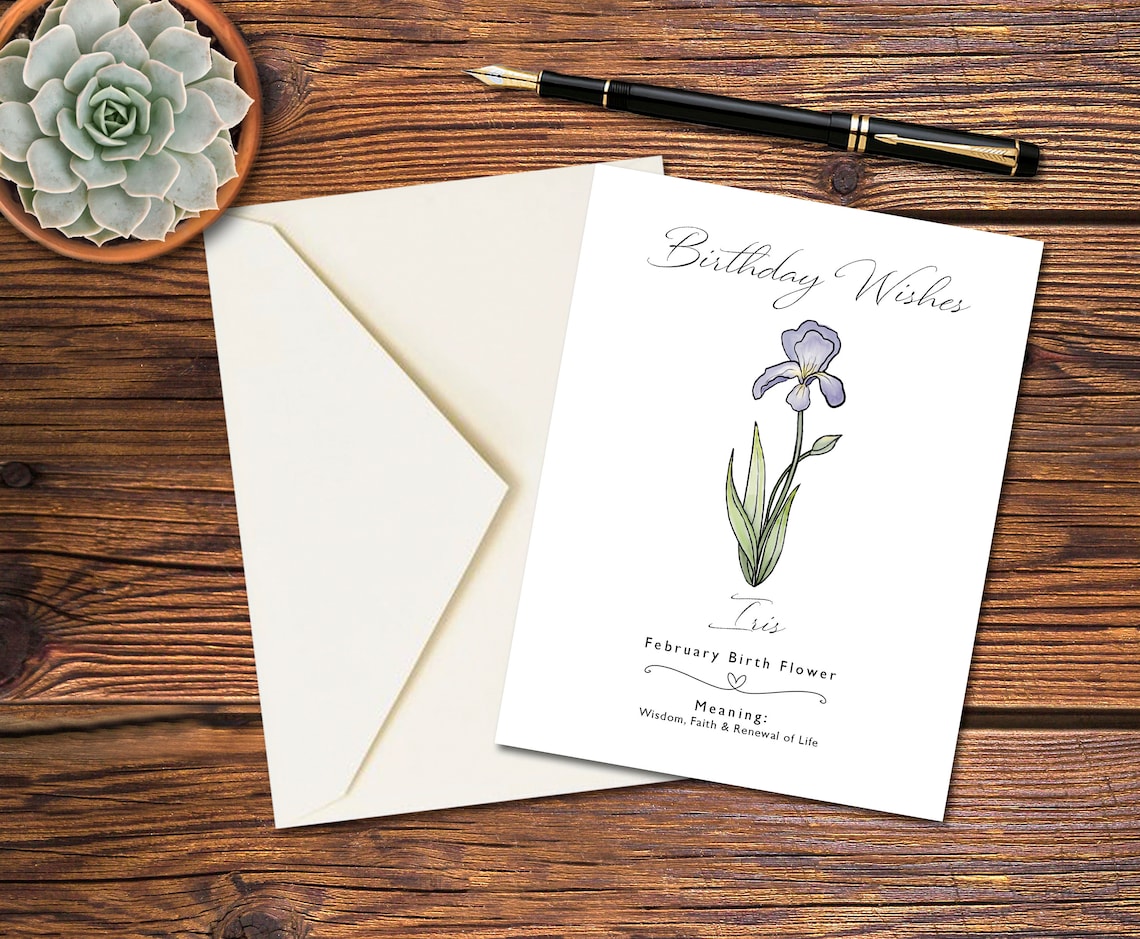 February Birth Flower Printable Card, Birth Month Card Instant Download ...