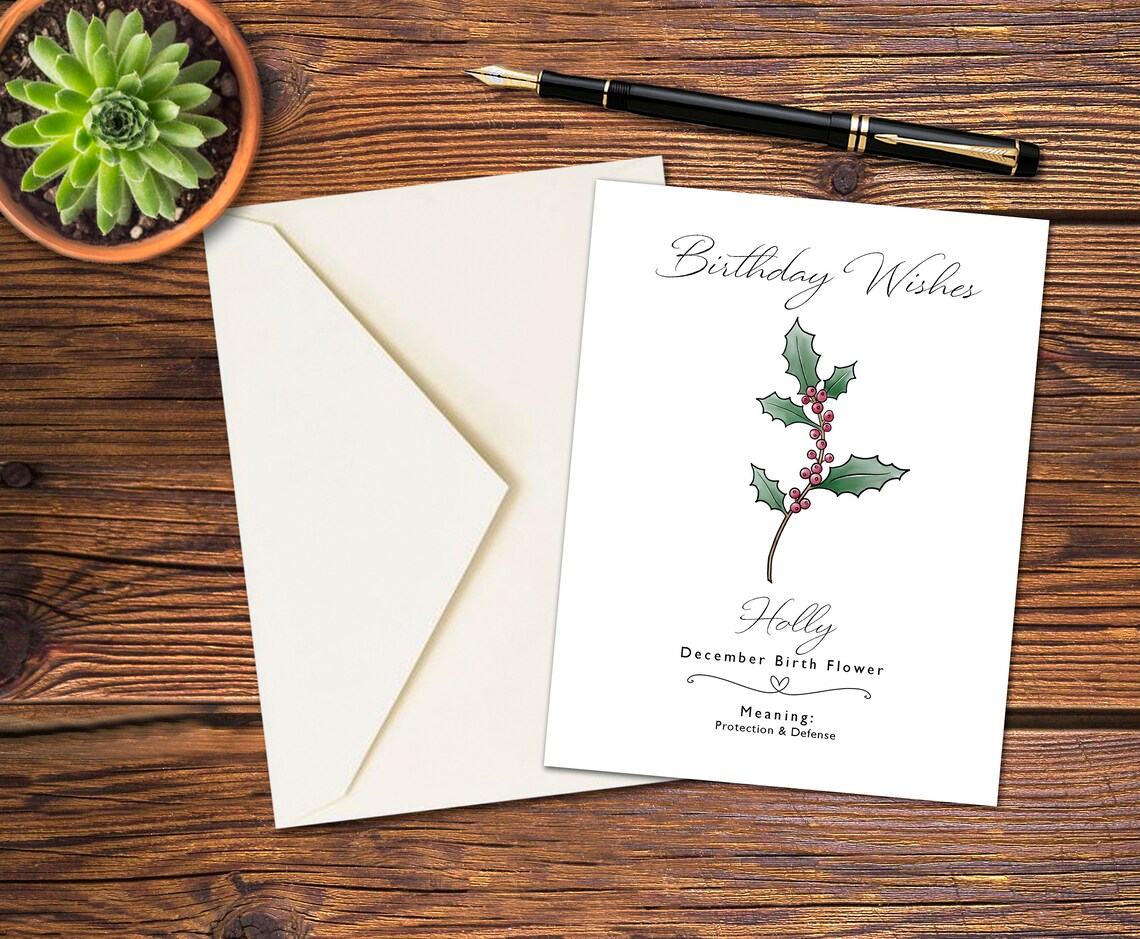 December Birth Flower Printable Card, Birth Month Birthday Card ...