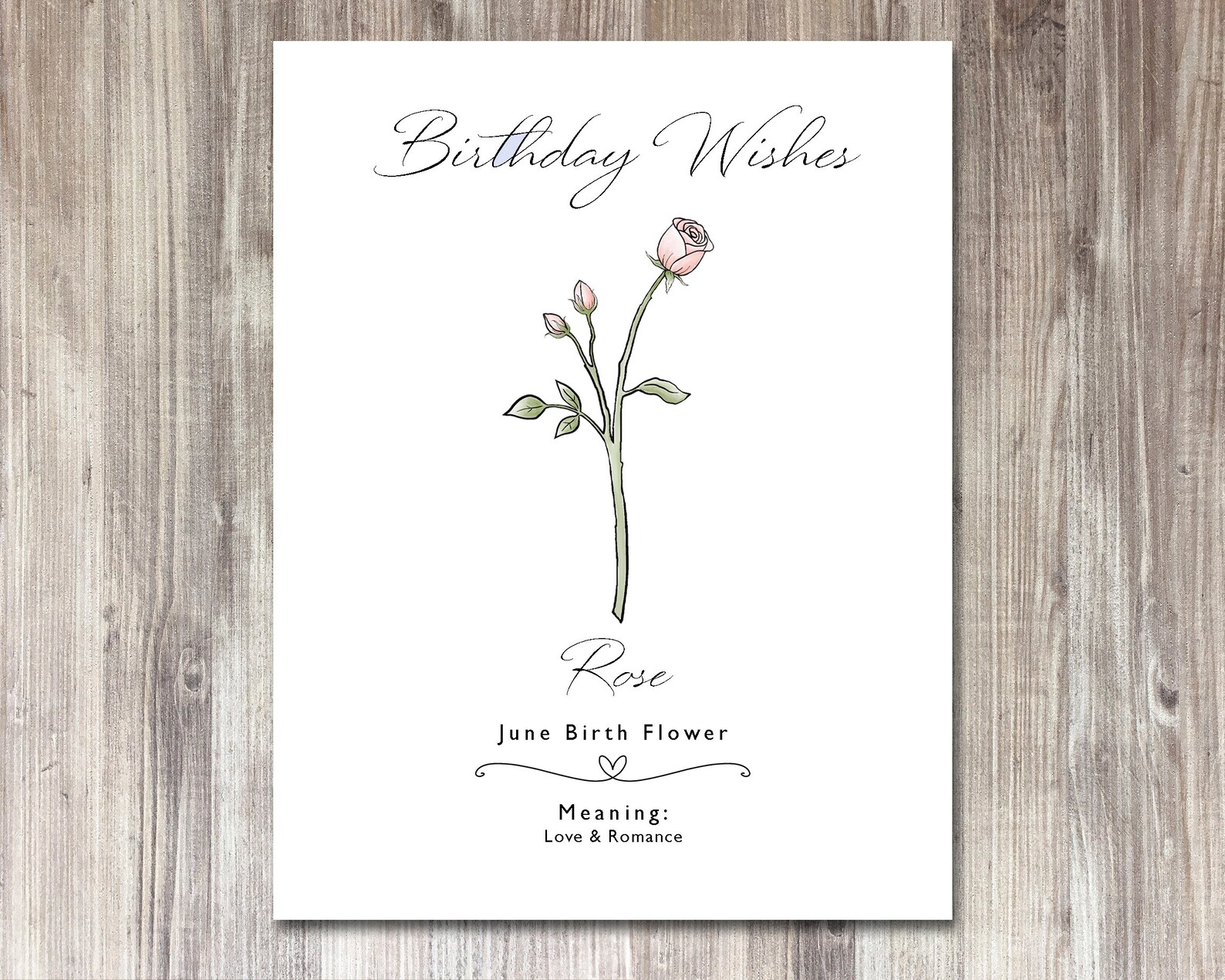 June Birth Flower Printable Card, Birth Month Birthday Card, Instant ...