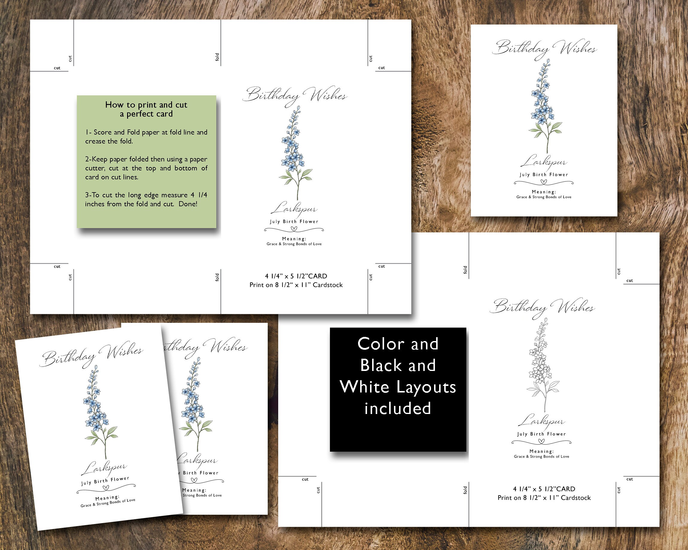 July Birth Flower Printable Card, Birth Month Birthday Card, Instant ...
