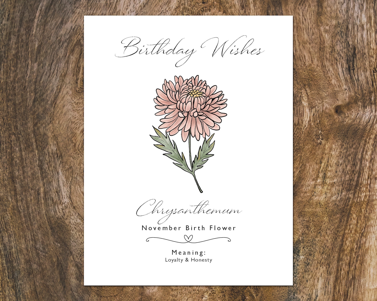 November Birth Flower Printable Card, Birth Month Birthday Card ...