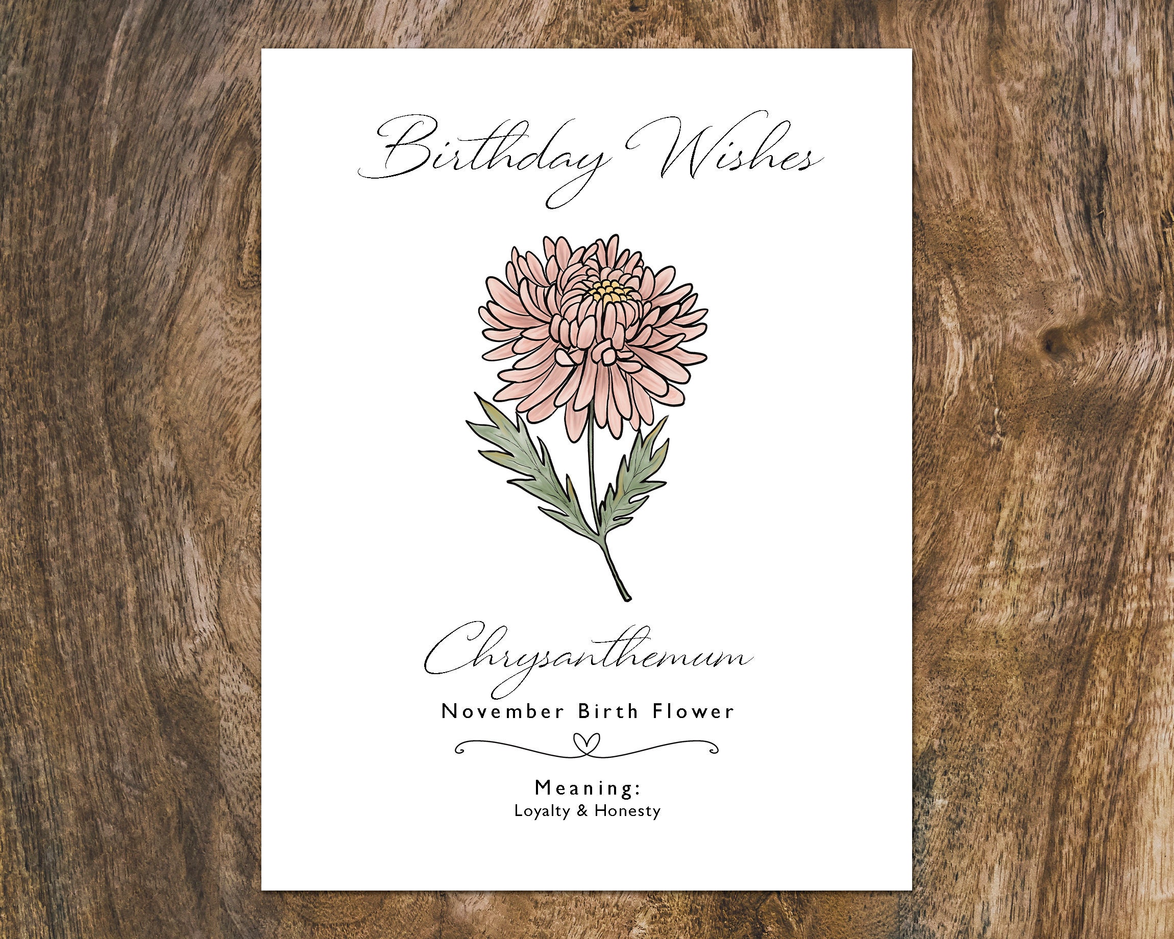 November Birth Flower Printable Card, Birth Month Birthday Card ...
