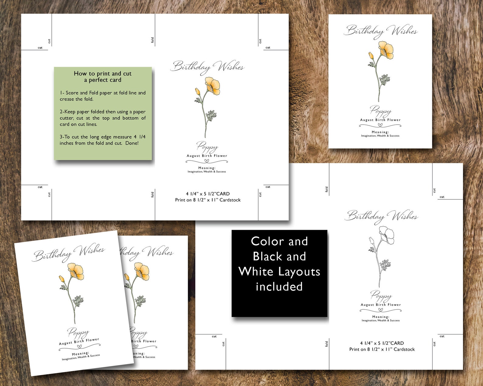 August Birth Flower Printable Card, Birth Month Birthday Card, Instant ...