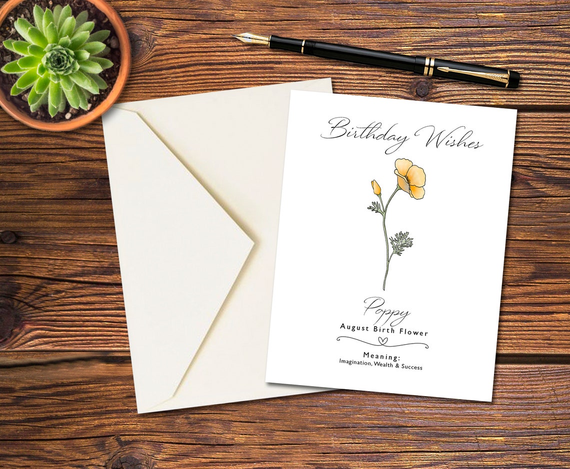 August Birth Flower Printable Card, Birth Month Birthday Card, Instant ...