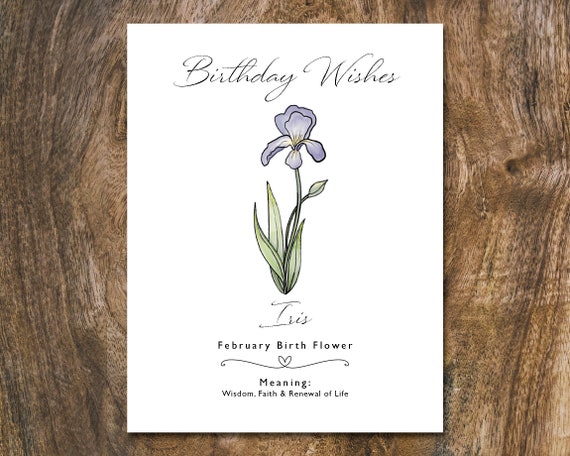 February Birth Flower Printable Card Birth Month Card Instant | Etsy