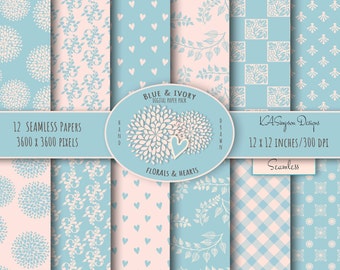 Navy Blue & Ivory Seamless Digital Paper Pack Printable | Etsy