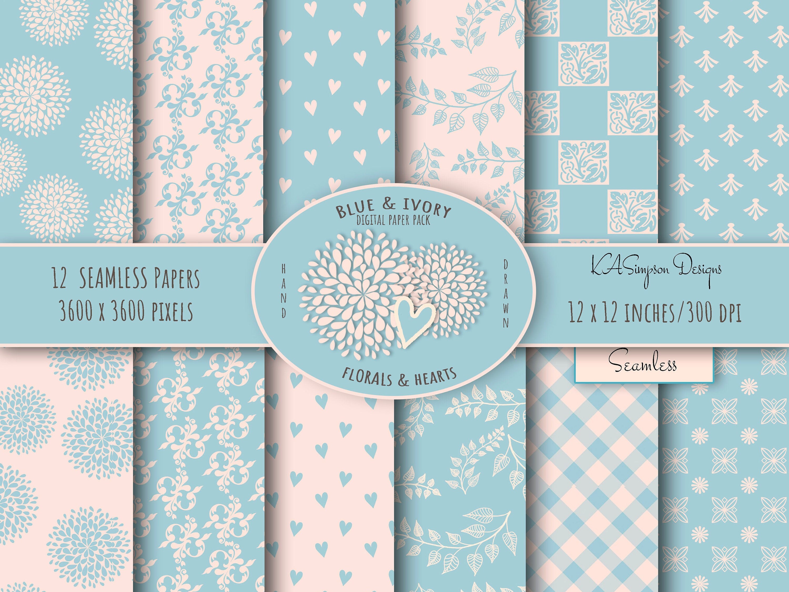 Blue & Ivory Seamless Digital Paper Pack Printable Scrapbook Paper - Etsy