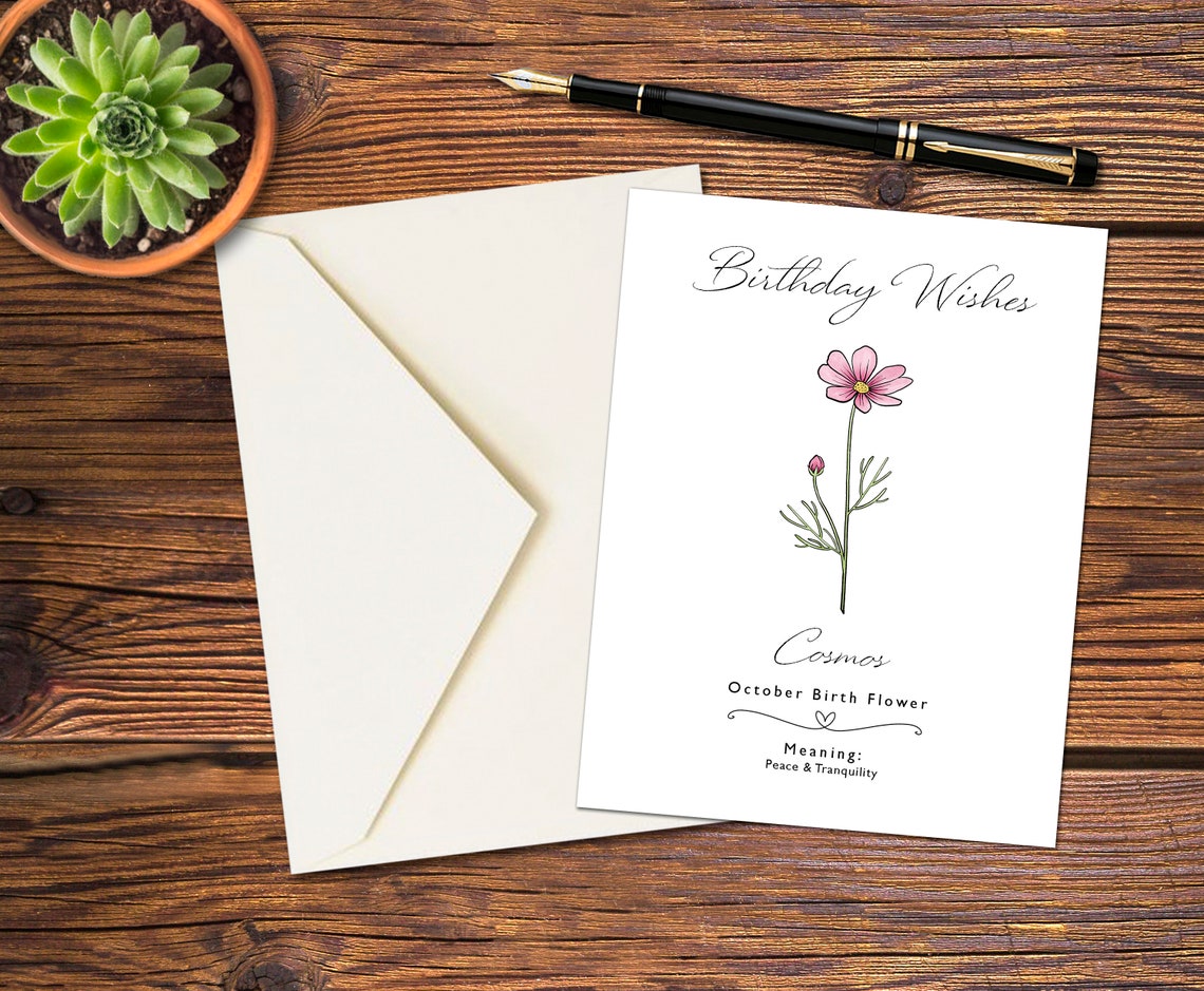 October Birth Flower Printable Card, Birth Month Birthday Card, Instant ...