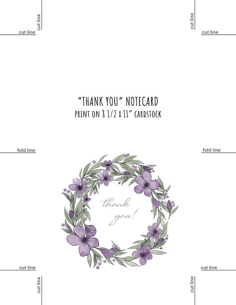 Digital Floral Wreath Thank You Notecards and Postcards-printable ...