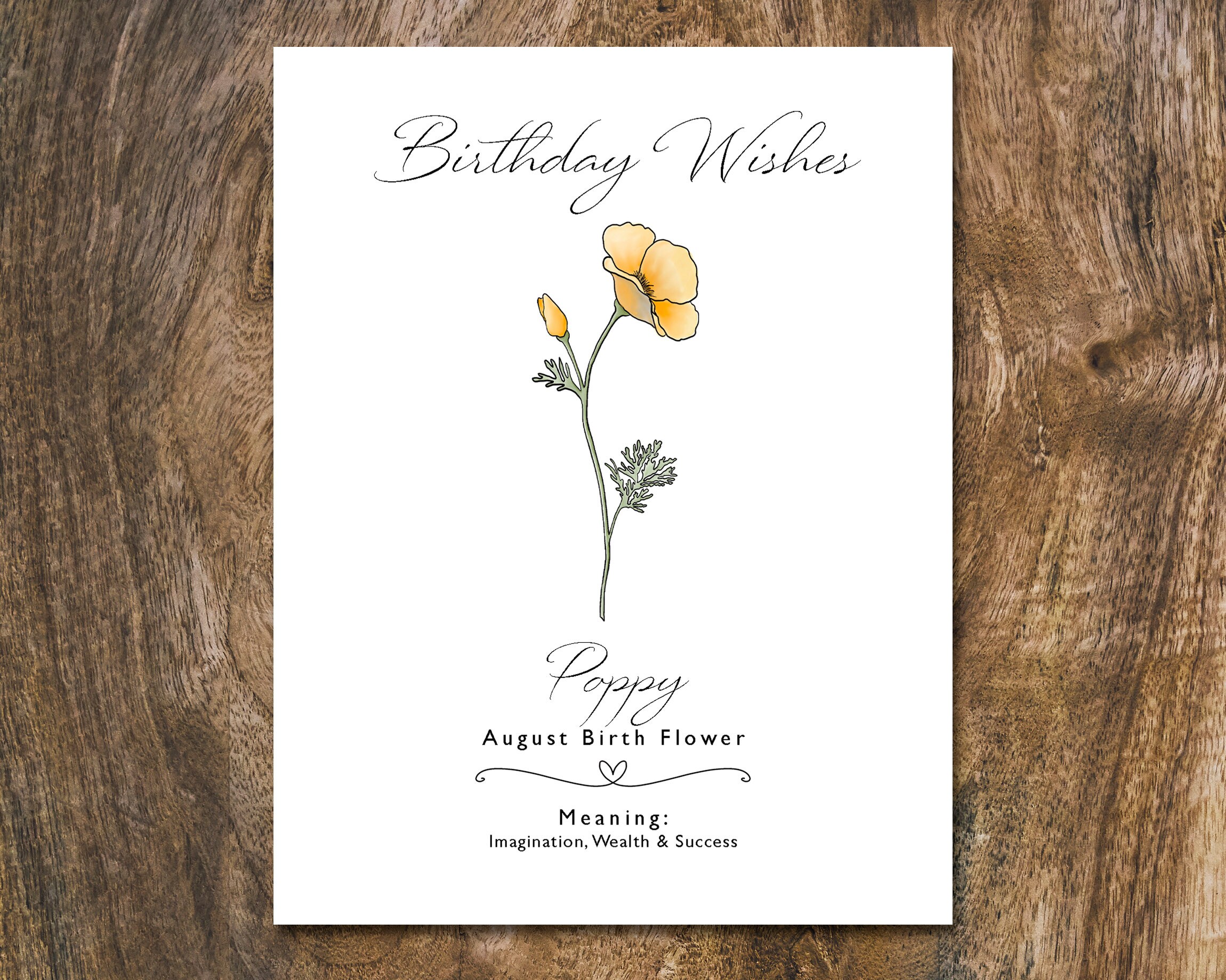 August Birth Flower Printable Card, Birth Month Birthday Card, Instant ...