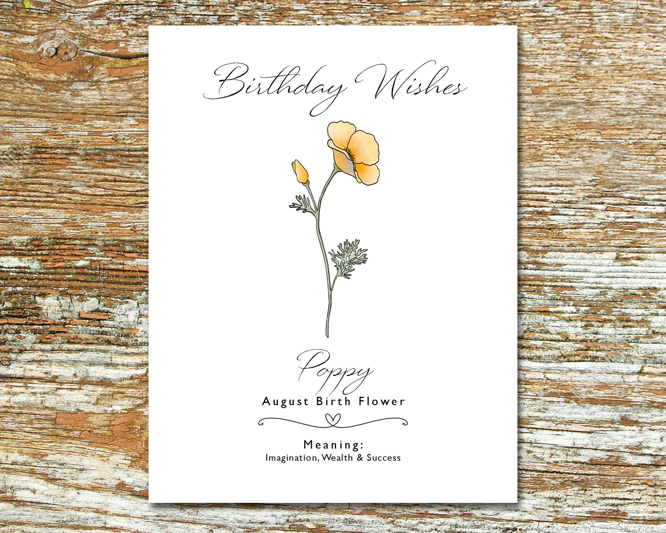August Birth Flower Printable Card, Birth Month Birthday Card, Instant ...