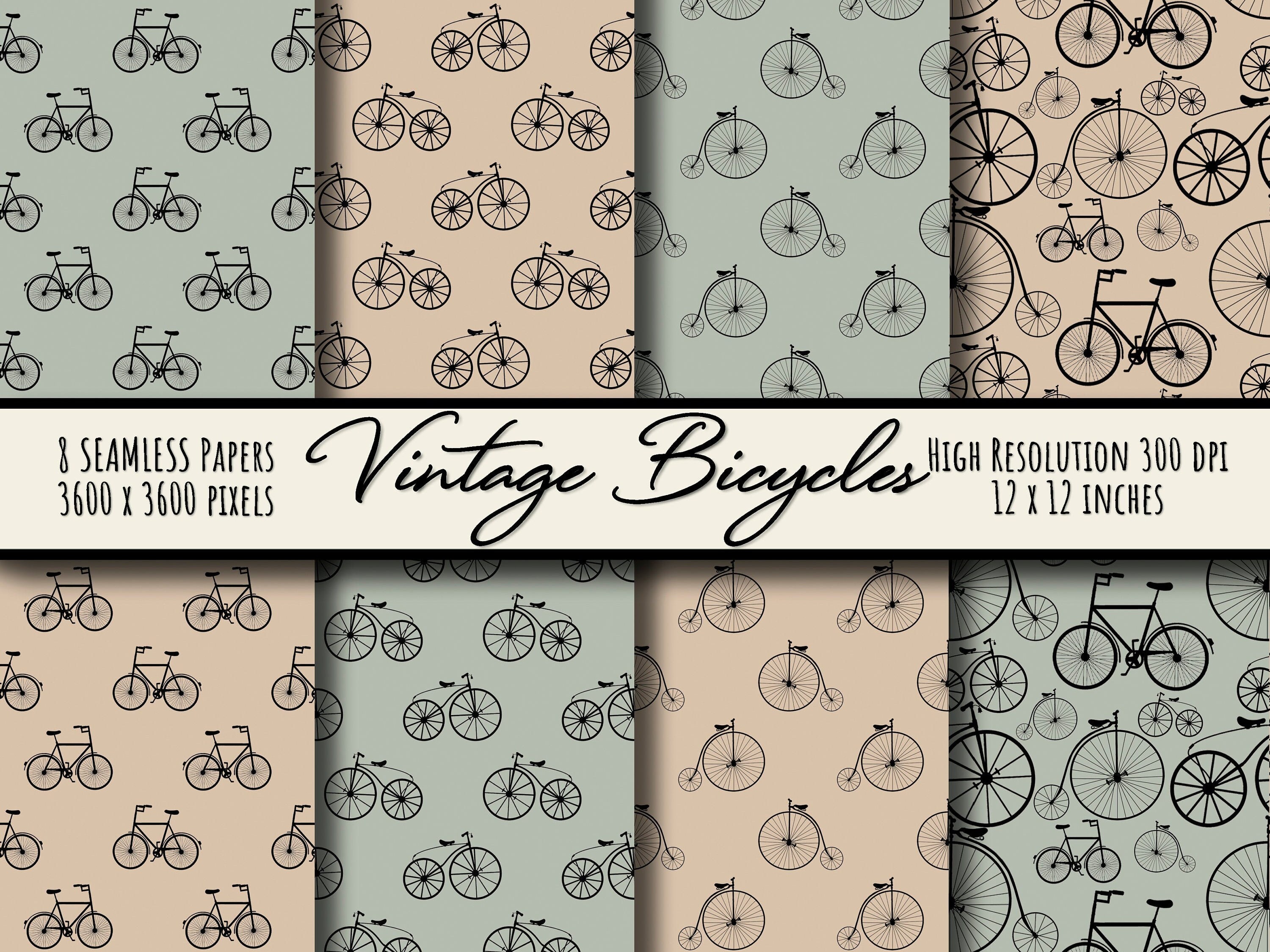 Vintage Bicycles Seamless Digital Paper Pack Printable Bicycle Images ...