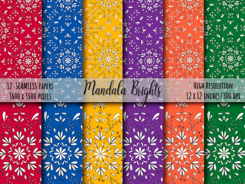 Mandala Brights Digital Paper, Printable Scrapbook Paper, Seamless ...
