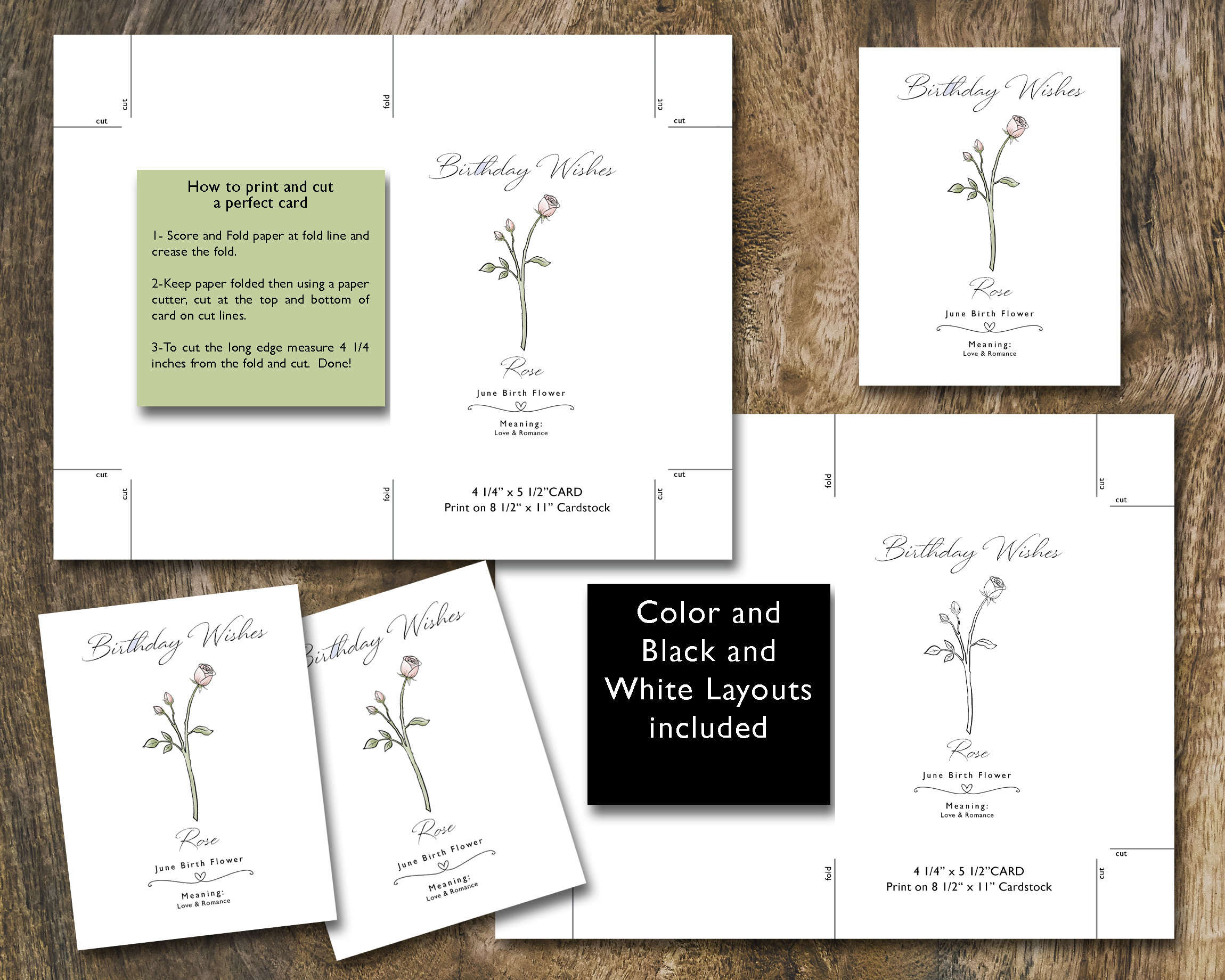 June Birth Flower Printable Card, Birth Month Birthday Card, Instant ...