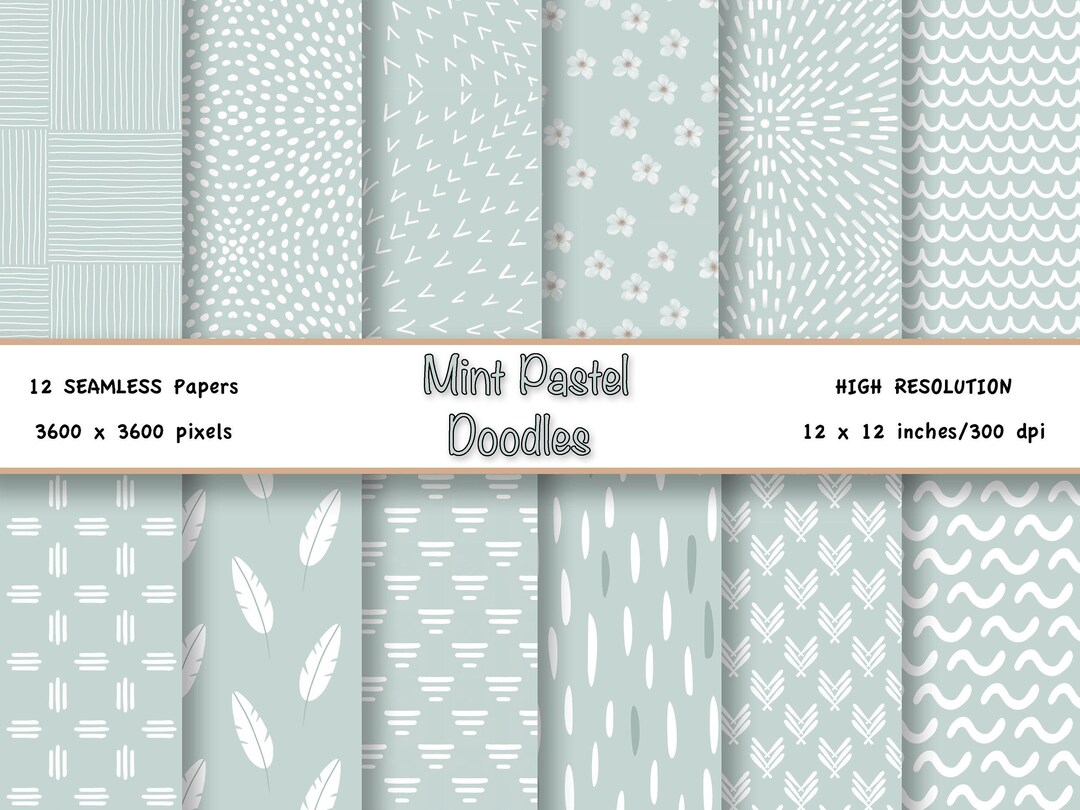 Digital Paper - Mint Doodles, Printable Scrapbook Paper, Seamless ...