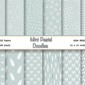 Digital Paper - Mint Doodles, Printable Scrapbook Paper, Seamless ...
