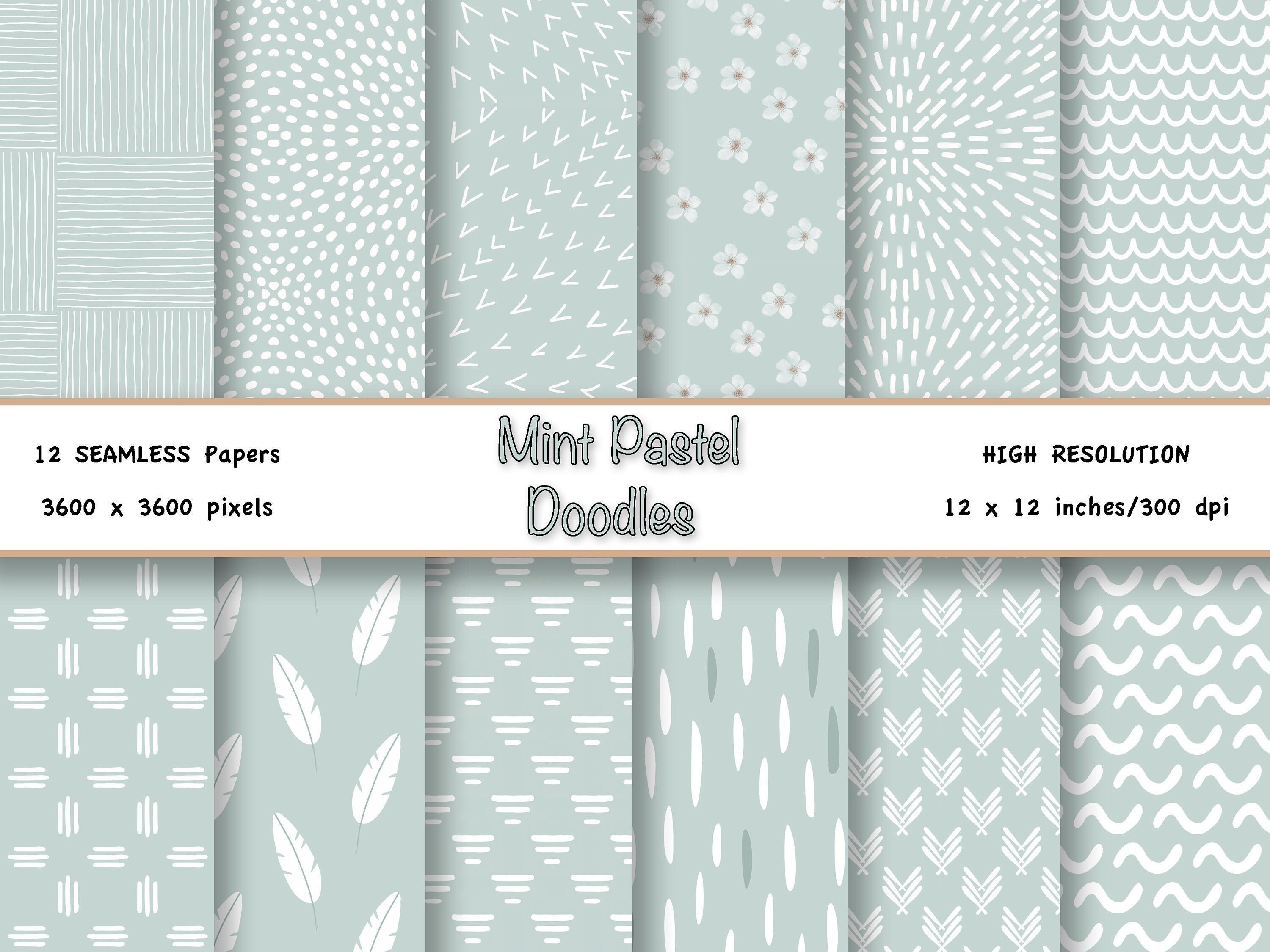 Digital Paper - Mint Doodles, Printable Scrapbook Paper, Seamless ...