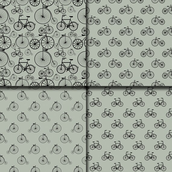 Papercraft Vintage Bicycles Seamless Digital paper Pack-Printable ...