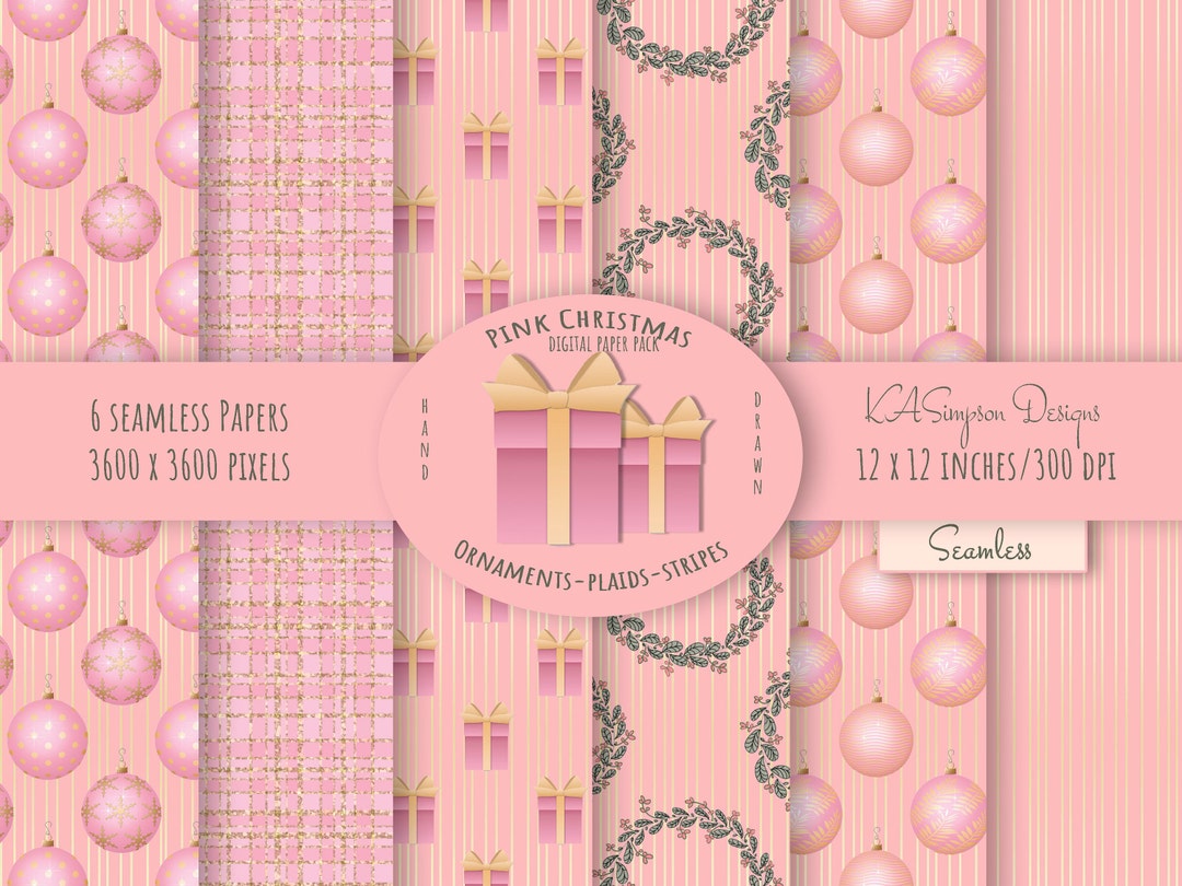 Pink Christmas Digital Paper Pack, Seamless Patterns (digital Download ...