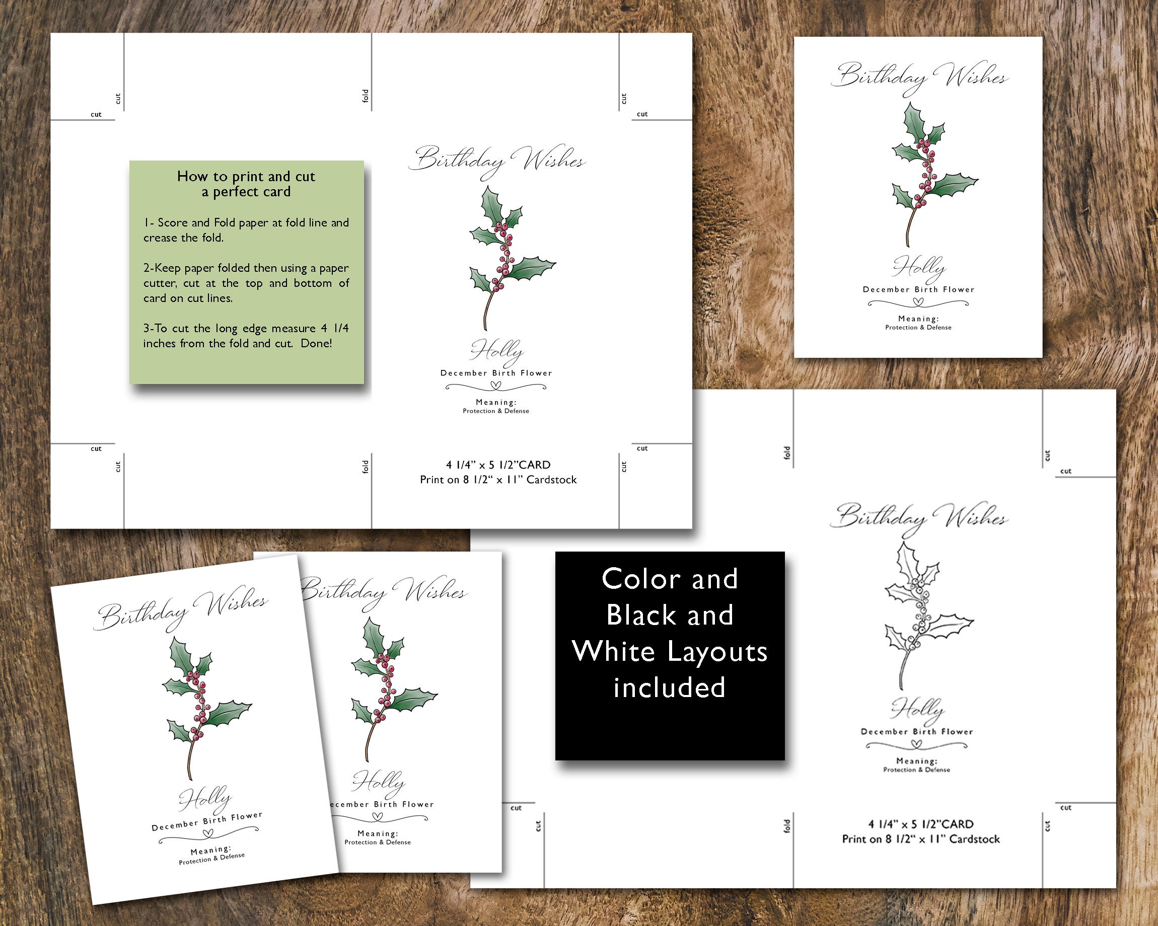 December Birth Flower Printable Card, Birth Month Birthday Card ...