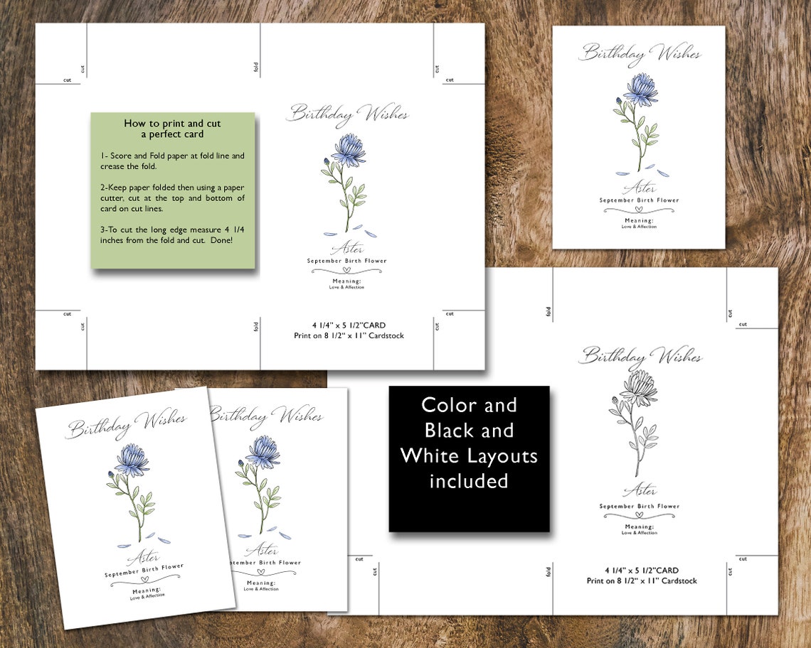 September Birth Flower Printable Card, Birth Month Birthday Card ...