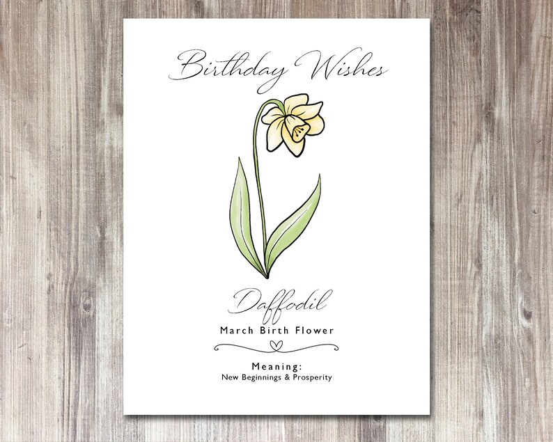 March Birth Flower Printable Card, Birth Month Card Birthday Card ...
