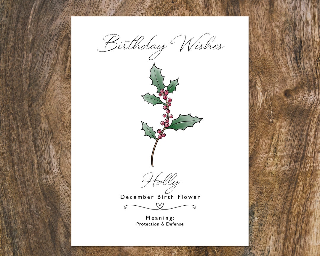 December Birth Flower Printable Card, Birth Month Birthday Card ...