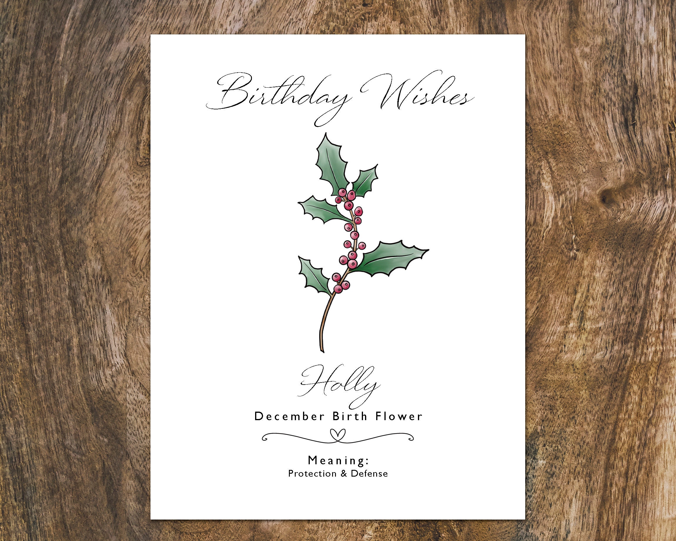 December Birth Flower Printable Card, Birth Month Birthday Card ...