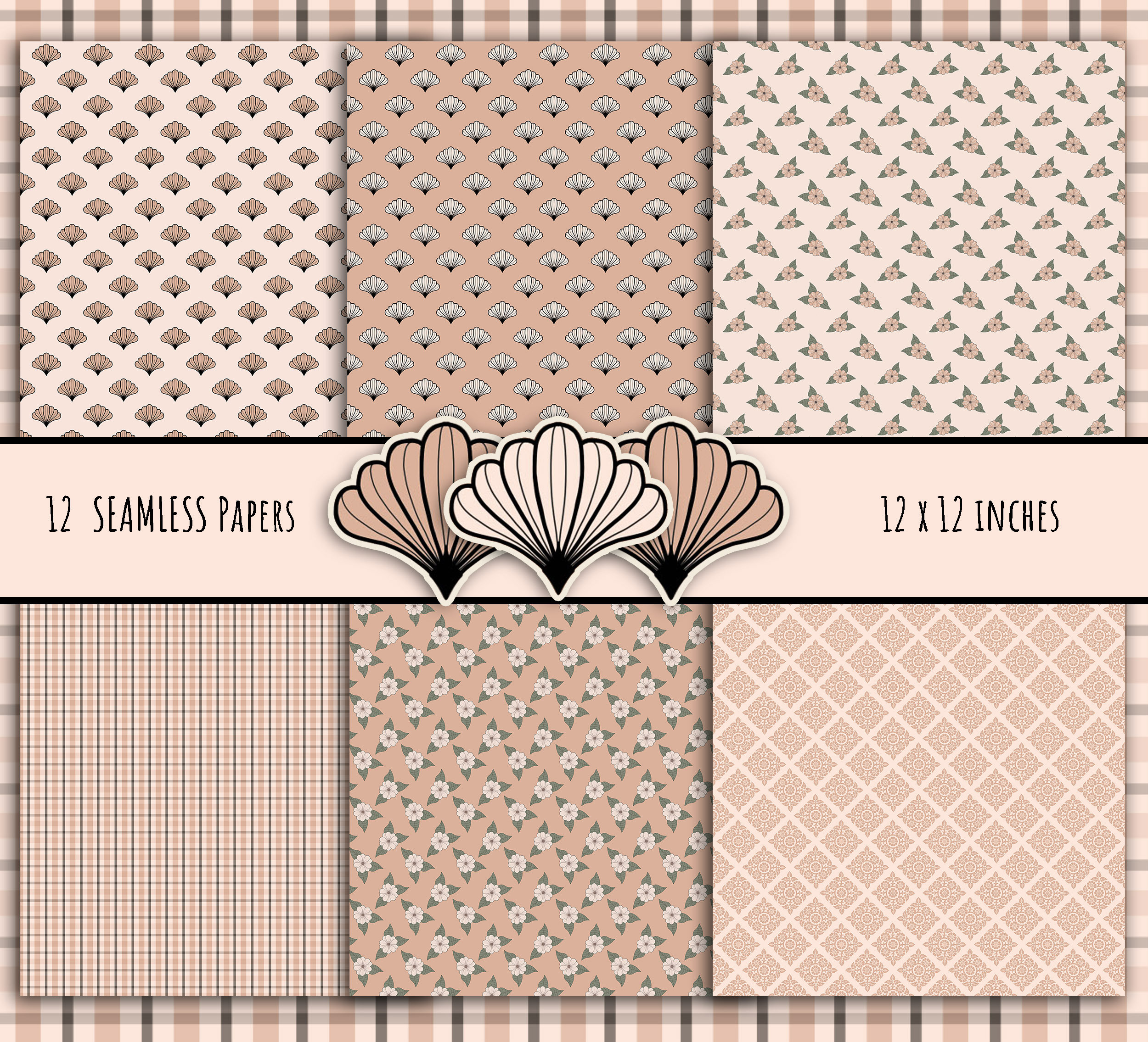 Digital Paper Pack Peach and Ivory Flowers & Art Deco, Printable ...