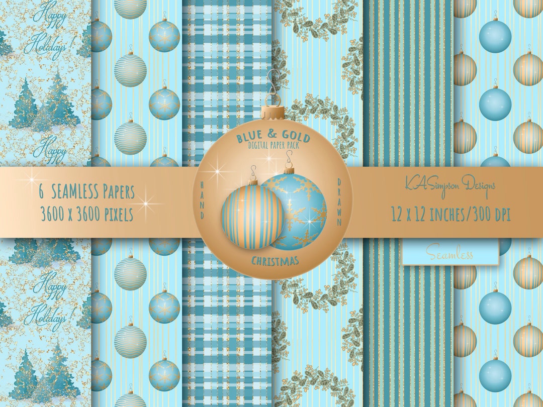 Blue Christmas Digital Paper Pack, Gold Ornament (digital Download) - Etsy