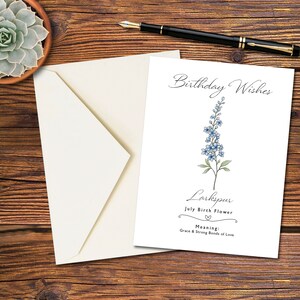 July Birth Flower Printable Card, Birth Month Birthday Card, Instant ...