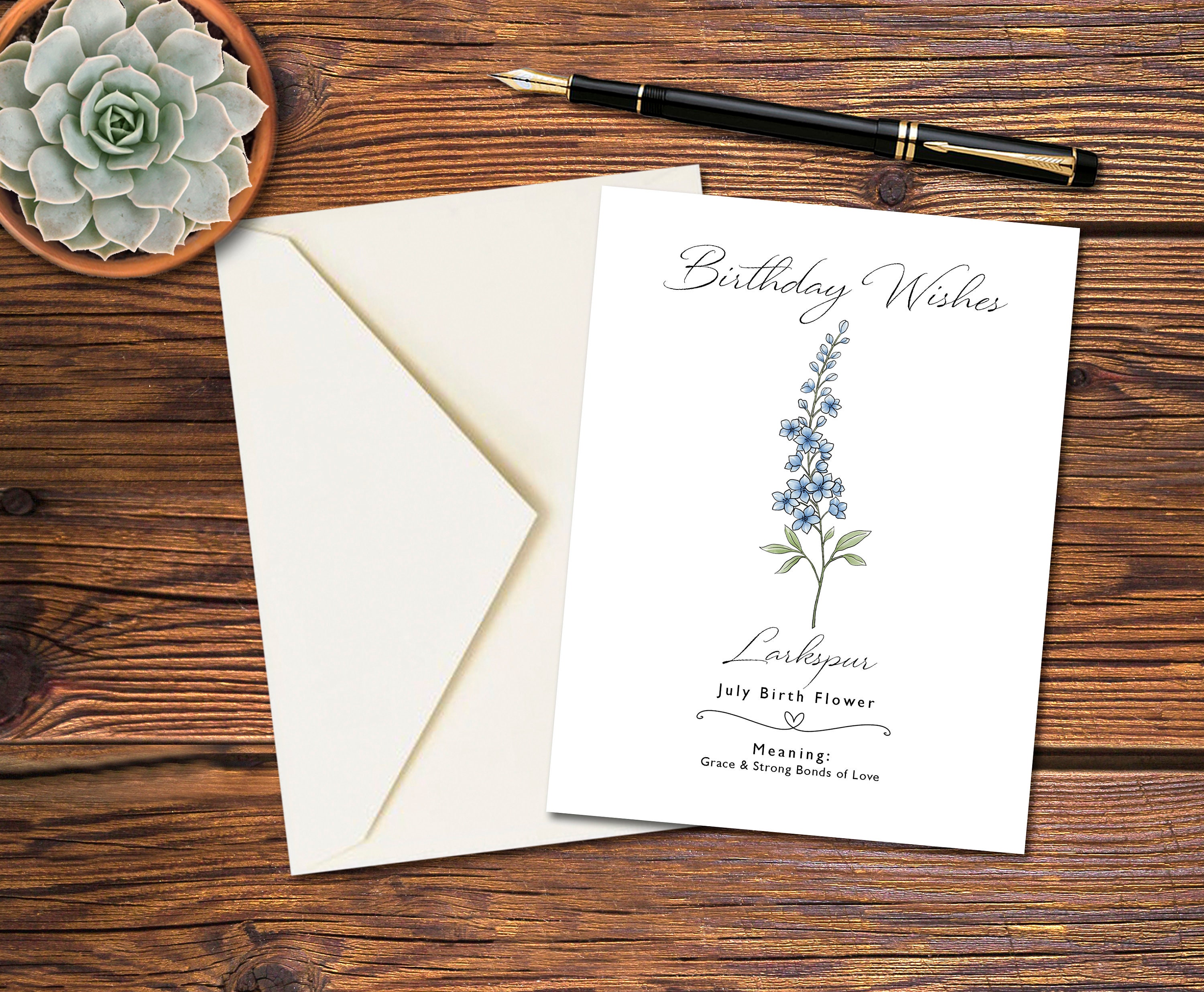 July Birth Flower Printable Card, Birth Month Birthday Card, Instant ...