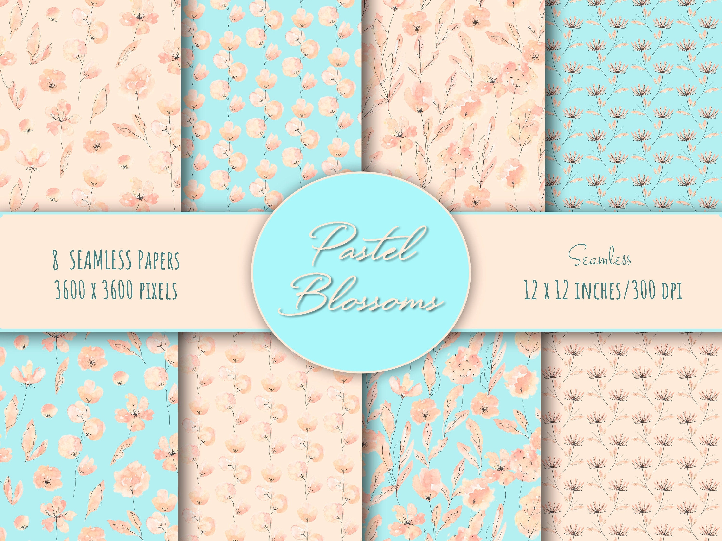 Pastel Blossoms Seamless Digital Paper Pack - Etsy