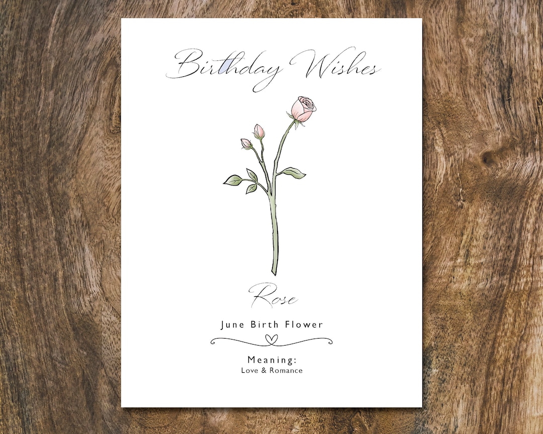 June Birth Flower Printable Card, Birth Month Birthday Card, Instant ...