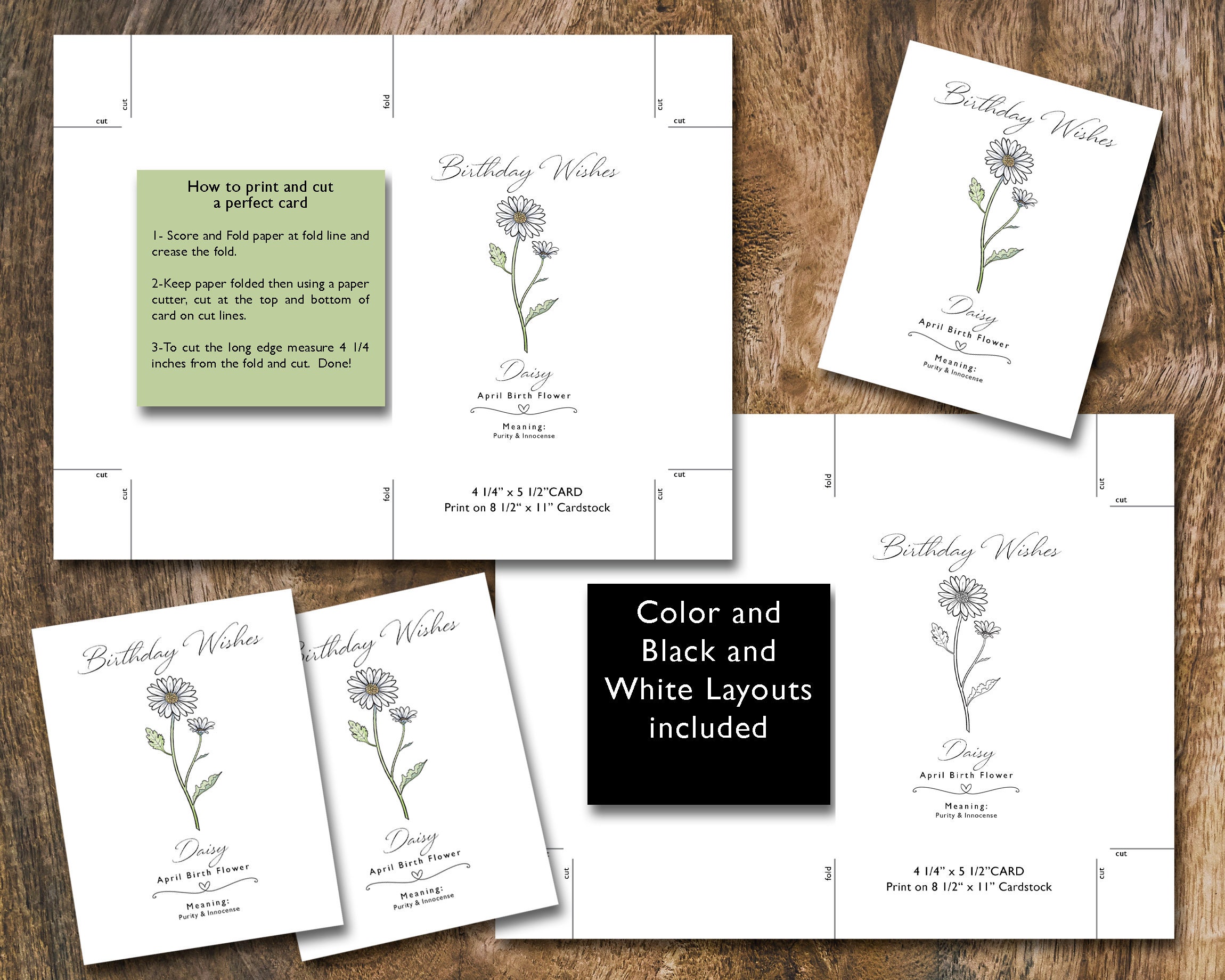 April Birth Flower Printable Card, Birth Month Card Birthday Card ...