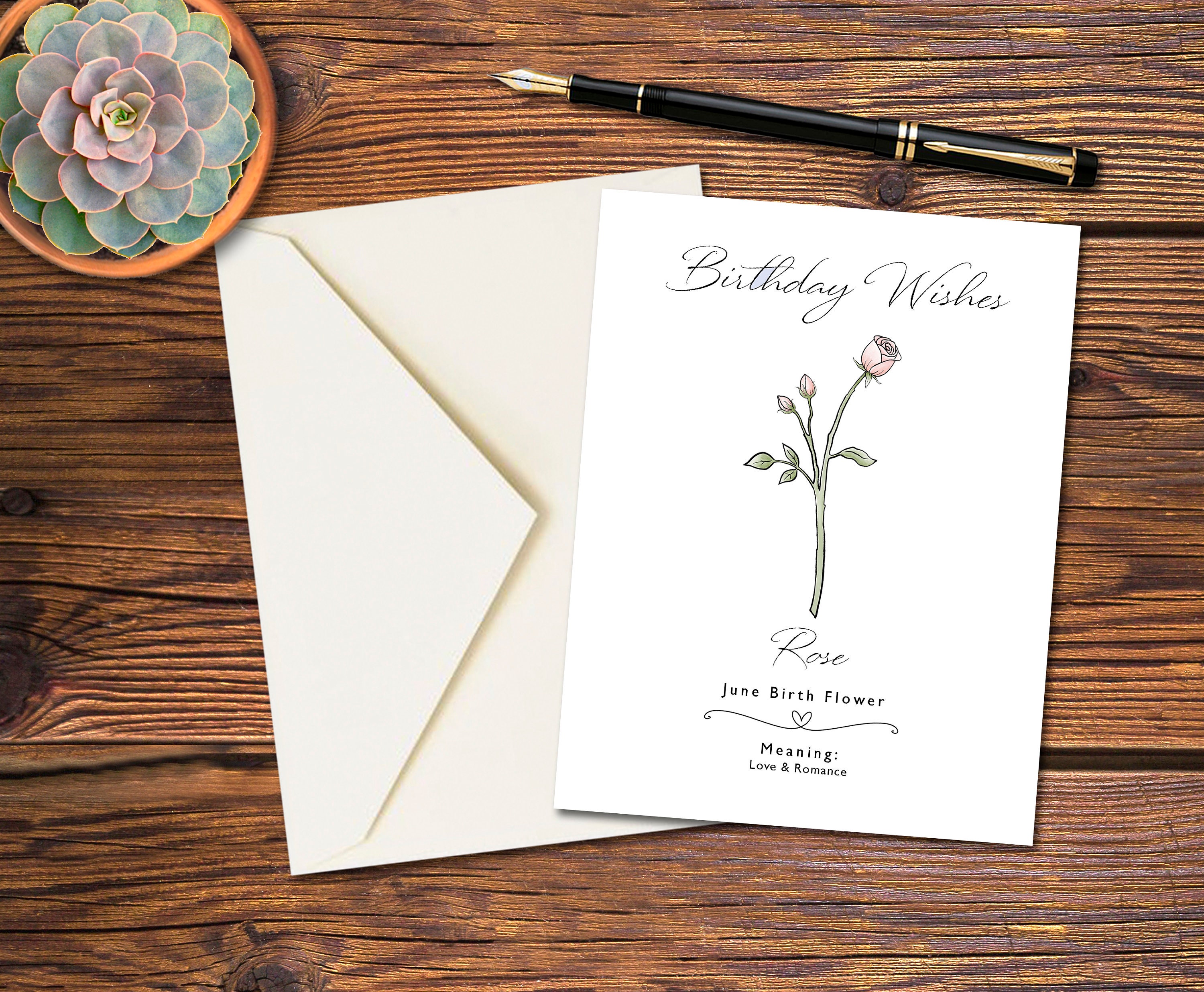 June Birth Flower Printable Card, Birth Month Birthday Card, Instant ...
