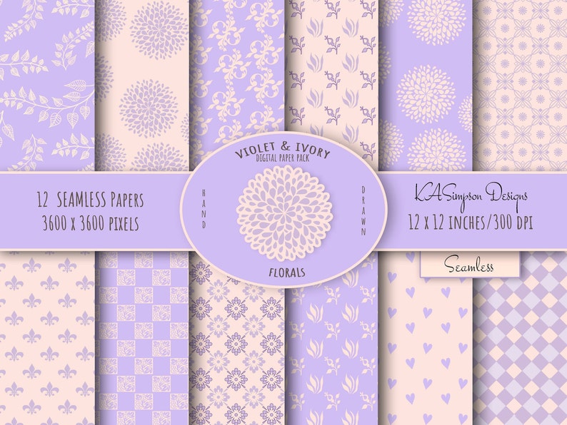 Violet & Ivory Seamless Digital Paper Pack Printable Scrapbook Paper - Etsy