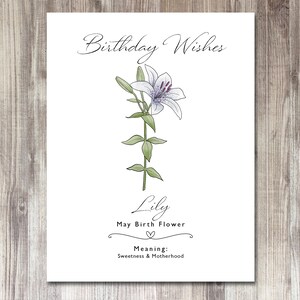 May Birth Flower Printable Card, Birth Month Birthday Card, Instant ...