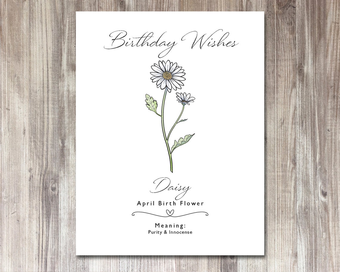 April Birth Flower Printable Card, Birth Month Card Birthday Card ...