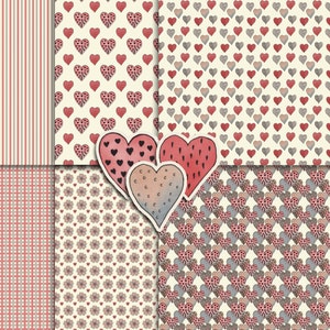 Digital Paper Pack - Coral and Gray Watercolor Hearts & Flowers ...