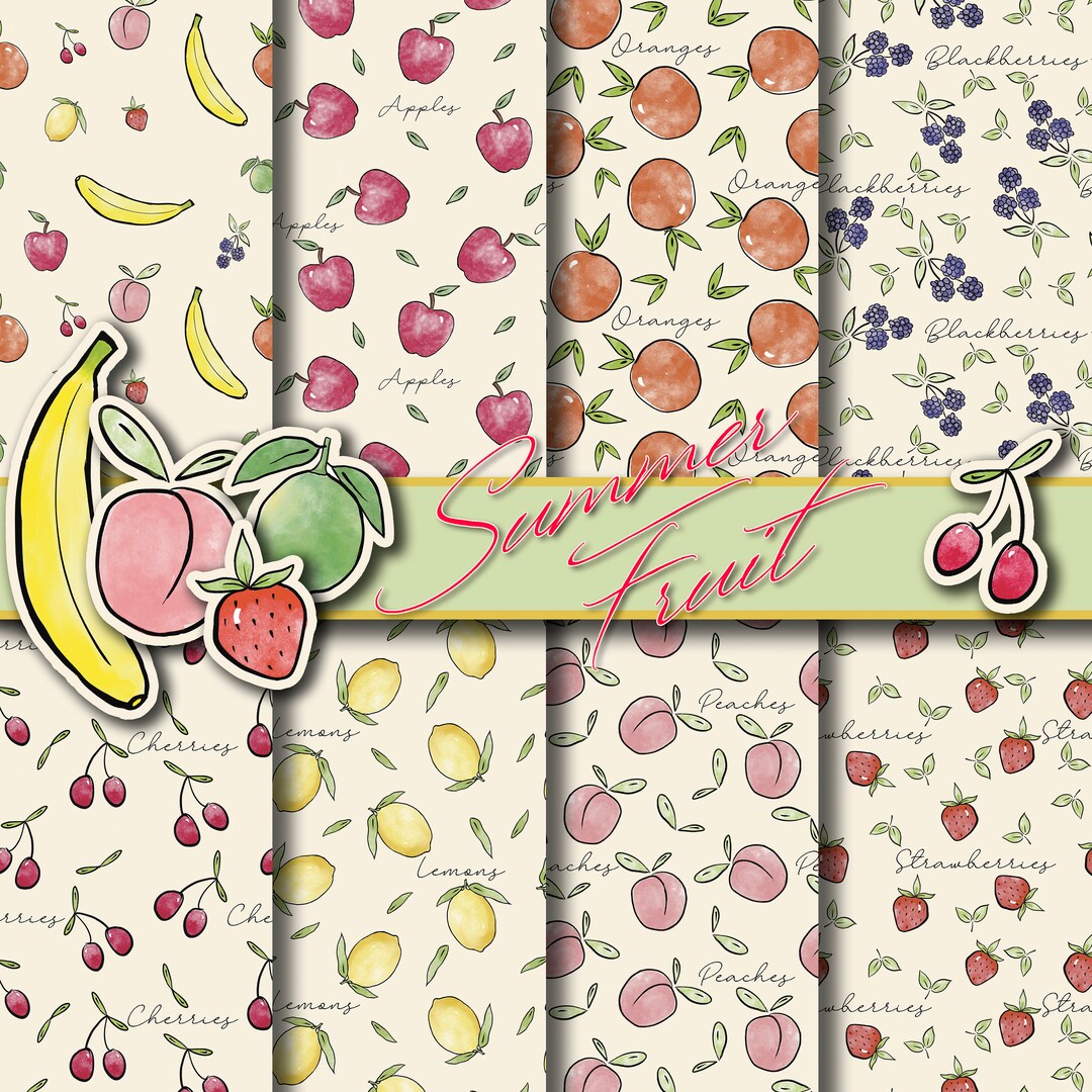 Summer Fruit Seamless Digital Paper Pack, Printable Fruit Patterns ...