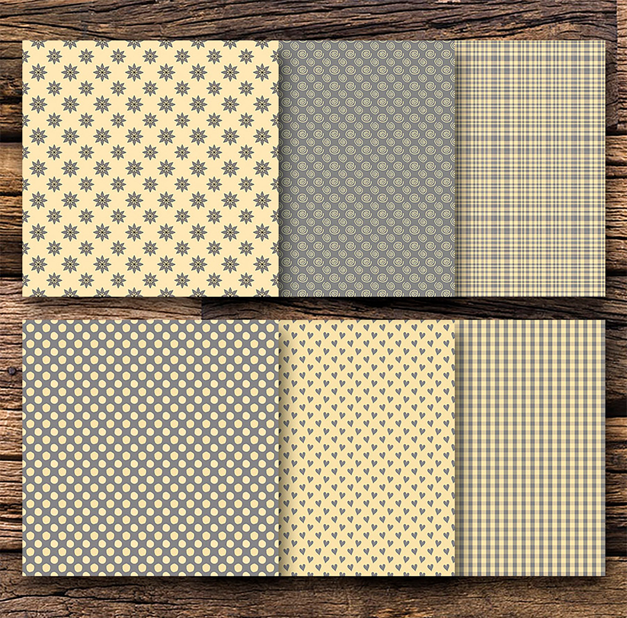 Digital Paper Pack Yellow and Gray Hand Drawn Florals and Doodles ...