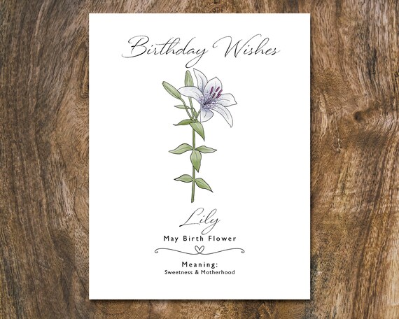 May Birth Flower Printable Card Birth Month Birthday Card | Etsy