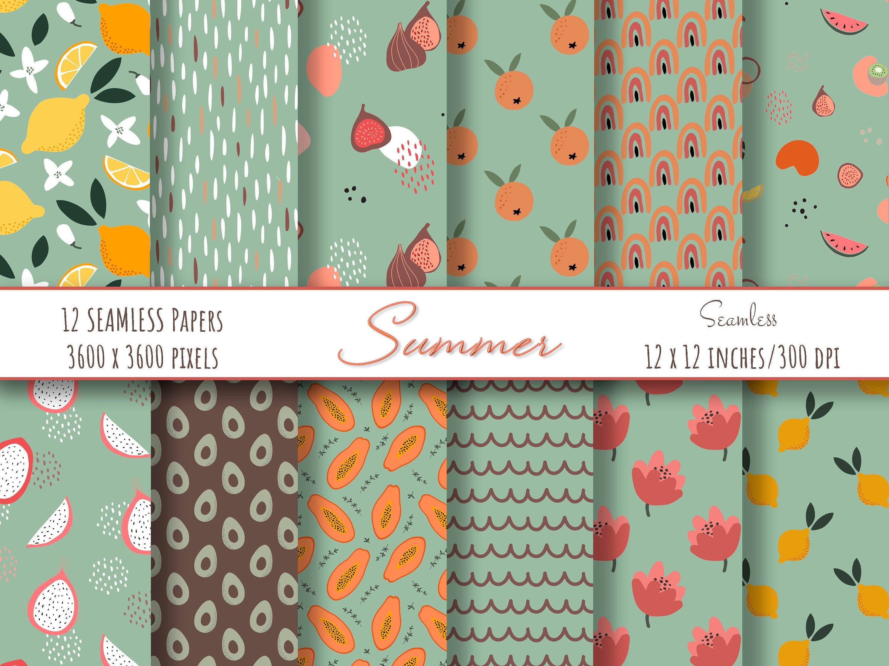 Summer Fruit Digital Paper Pack – Scrapbook Backgrounds (digital ...