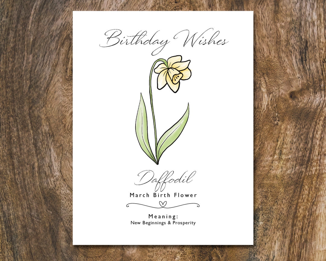 March Birth Flower Printable Card, Birth Month Card Birthday Card ...