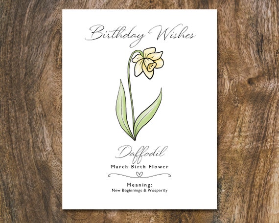 March Birth Flower Printable Card Birth Month Card Birthday | Etsy